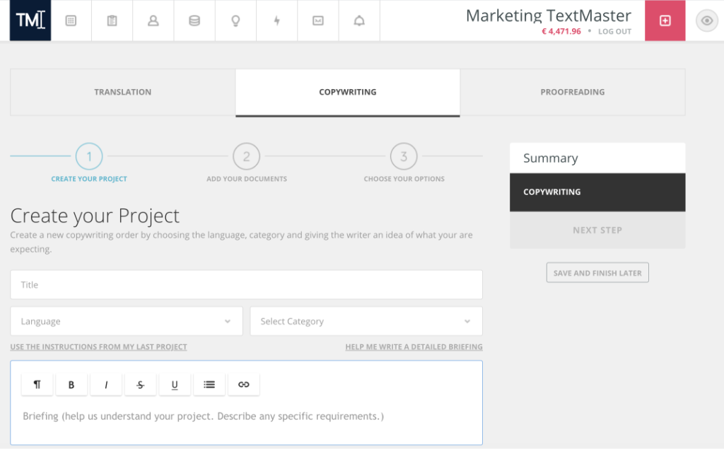 Tutorial: Launching a translation, copywriting, proofreading project on TextMaster